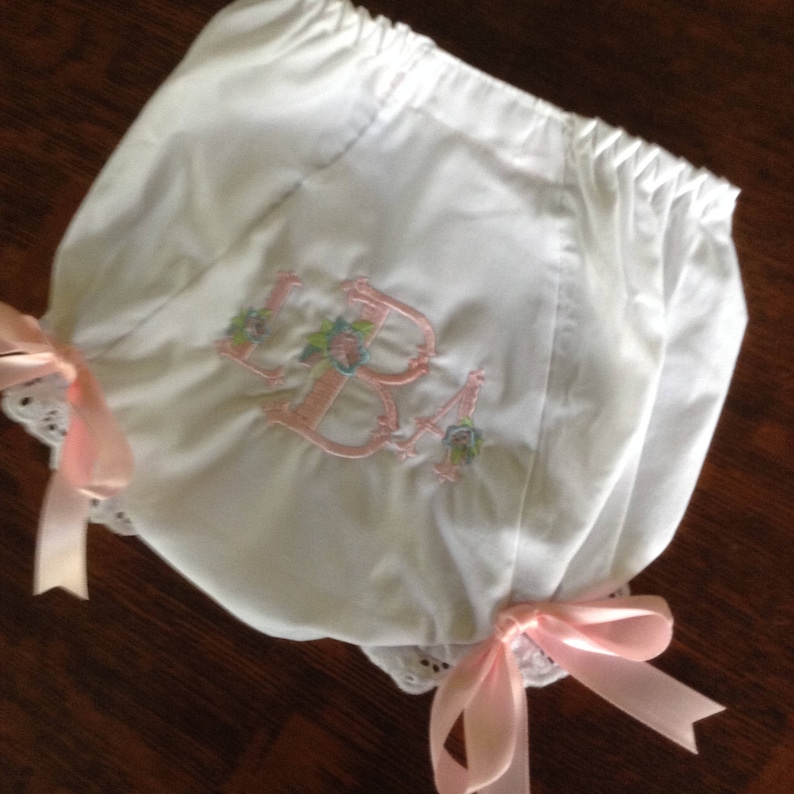 White Eyelet Diaper Cover Monogrammed With a Pink Scalloped Lettering ...