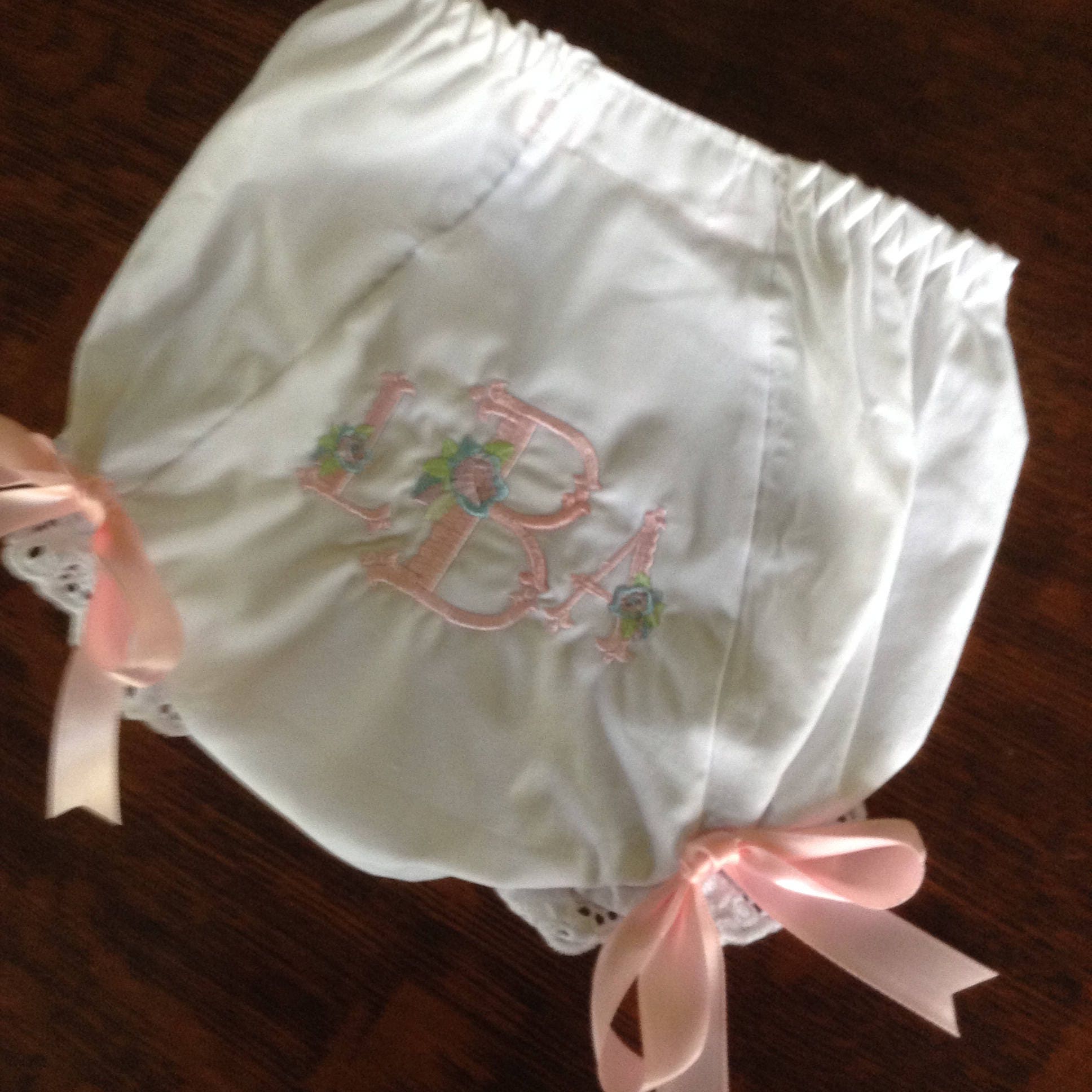 White Eyelet Diaper Cover Monogrammed With a Pink Scalloped Lettering ...