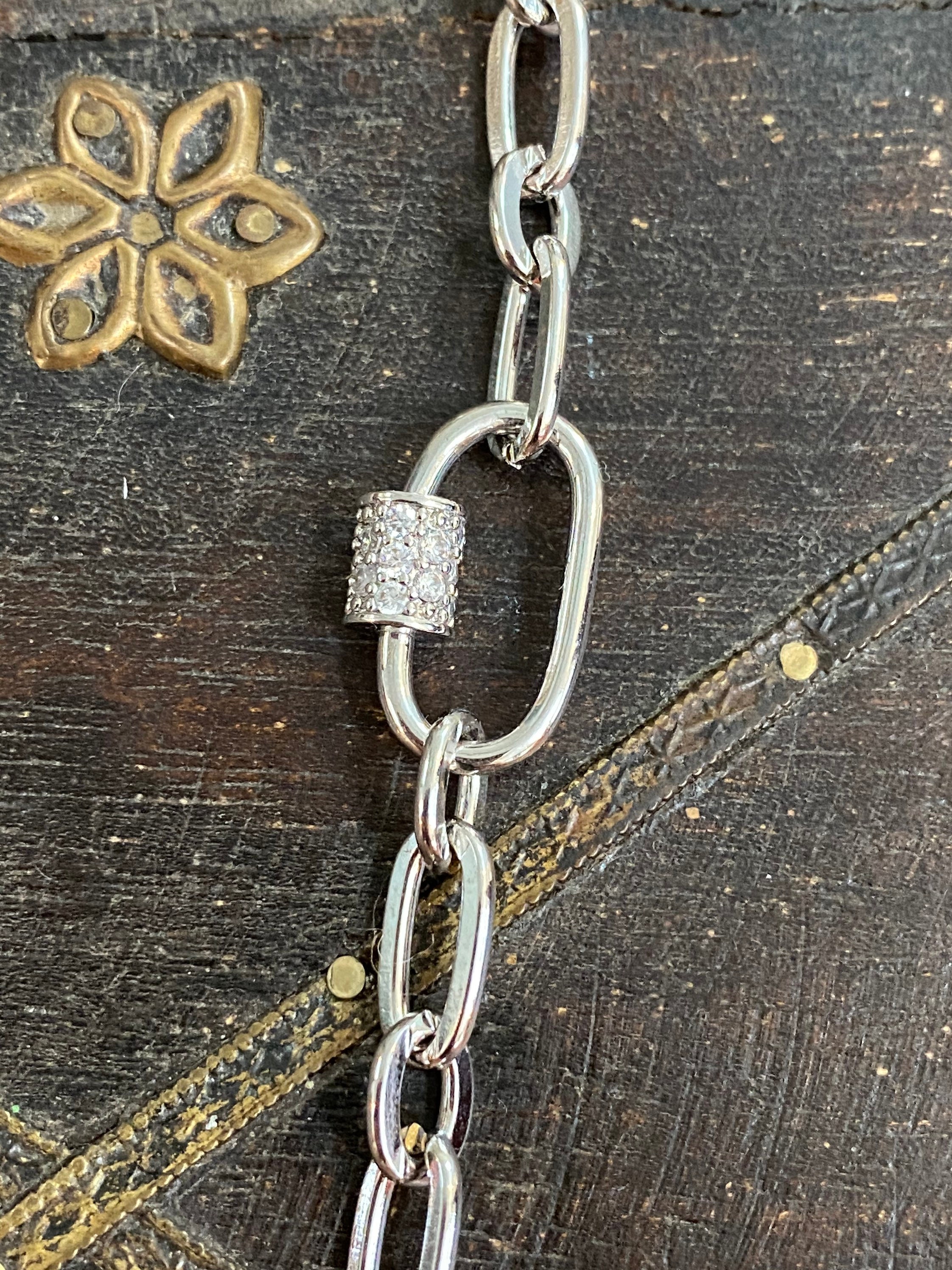 Silver paper clip necklace with carabiner clasp | Etsy