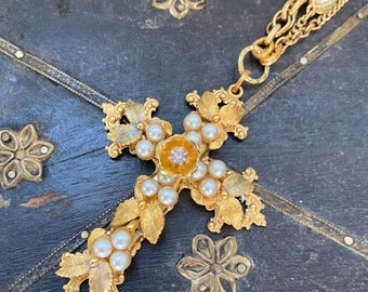 Miriam Haskell Cross Necklace - Etsy