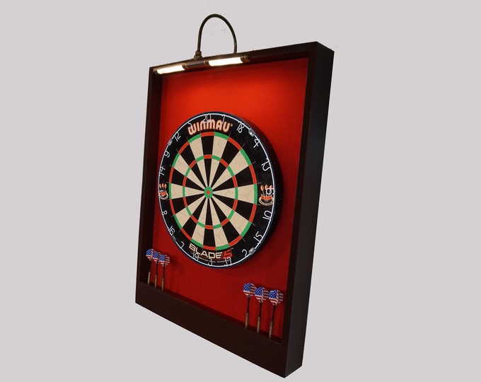 Custom LED Lighted Dart Board Backboard, Red & Mahogany Colored Trim ...