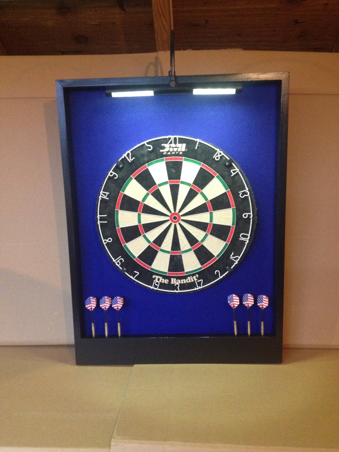 LED Lighted Royal Blue and Black Trim Custom Dart Board Backboard ...
