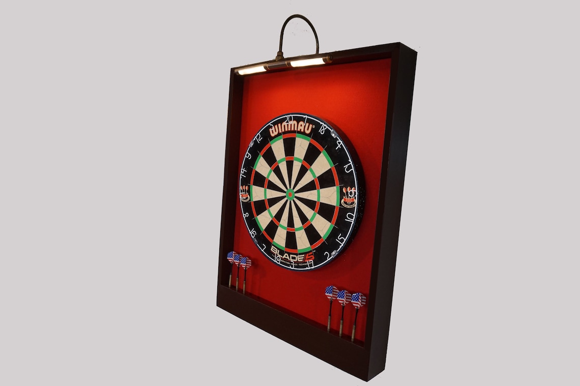 Custom LED Lighted Dart Board Backboard Red & Mahogany - Etsy Canada