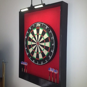 LED Lighted Custom Dart Board Backboard, Red & Black Trim Surround W ...