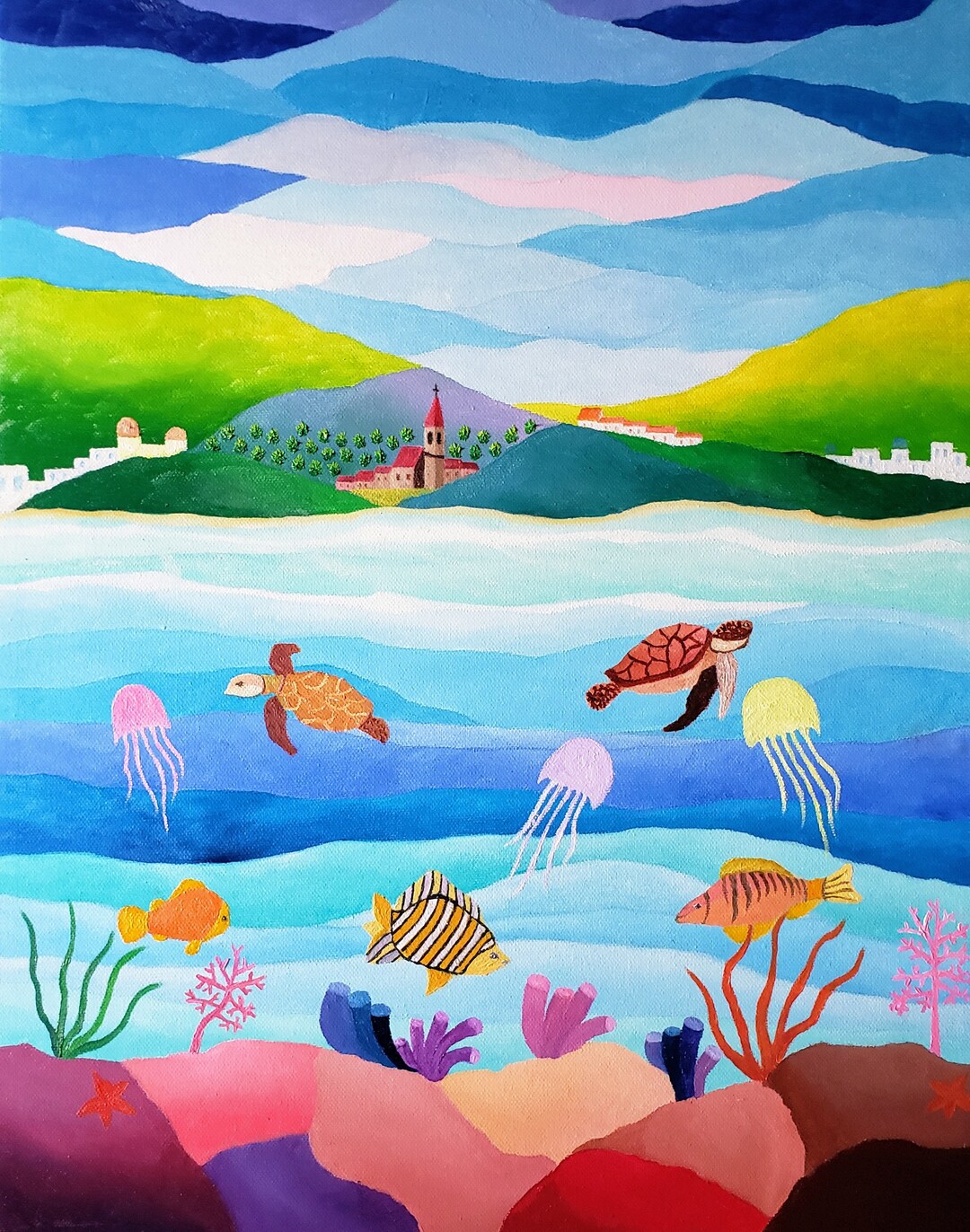 Mediterranean Sea Original Acrylic Painting: Undersea World Art ...
