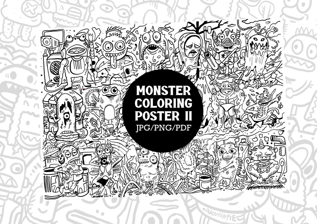 DIGITAL Monster Coloring Poster II. Scary but Cute and Kids Love This ...