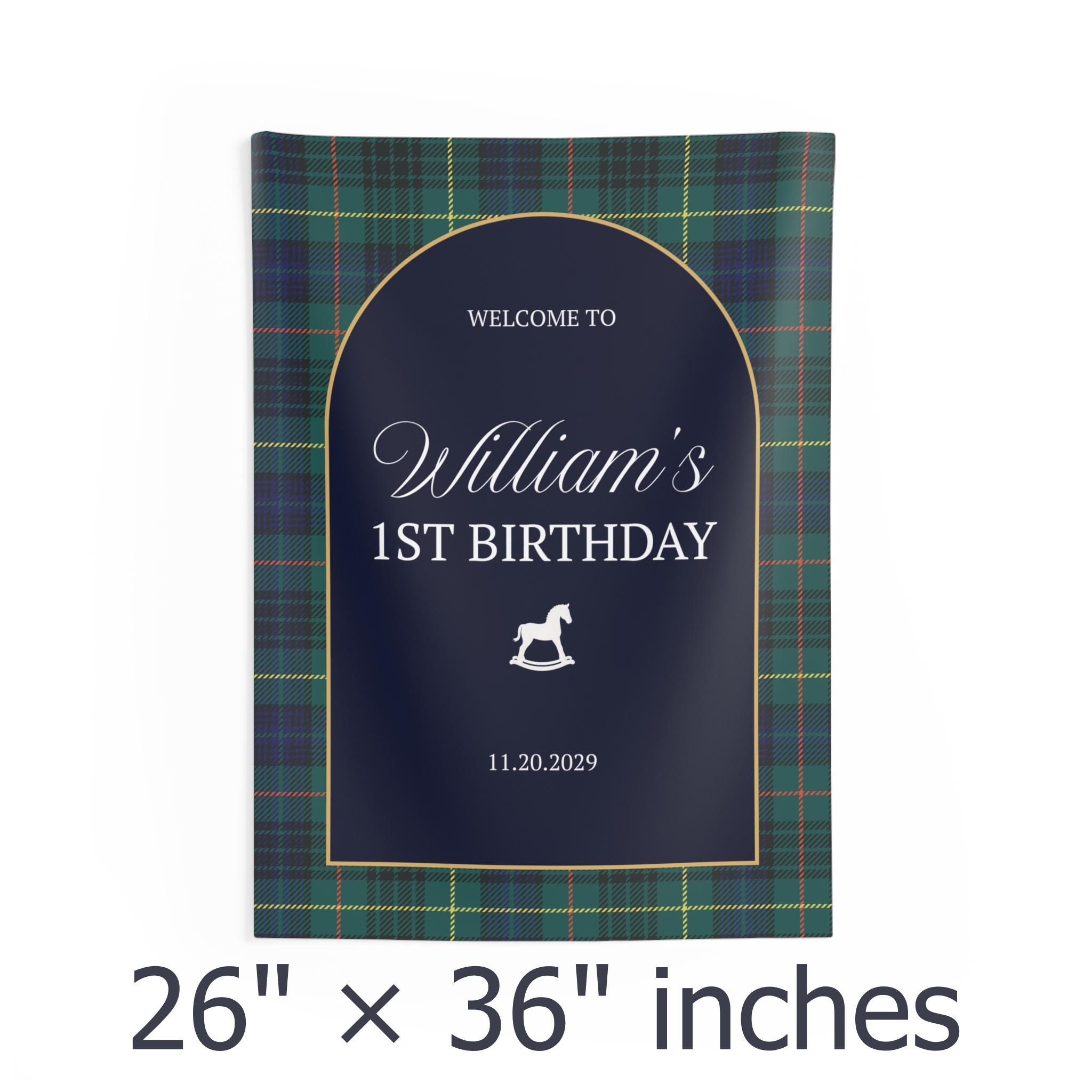 Vintage Preppy First Birthday Backdrop Navy & Green Tartan Plaid ...