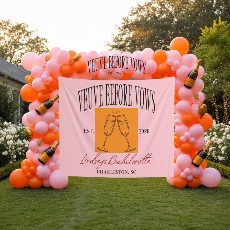 Champagne Bachelorette Photo Backdrop Veuve Before Vows Welcome Sign ...