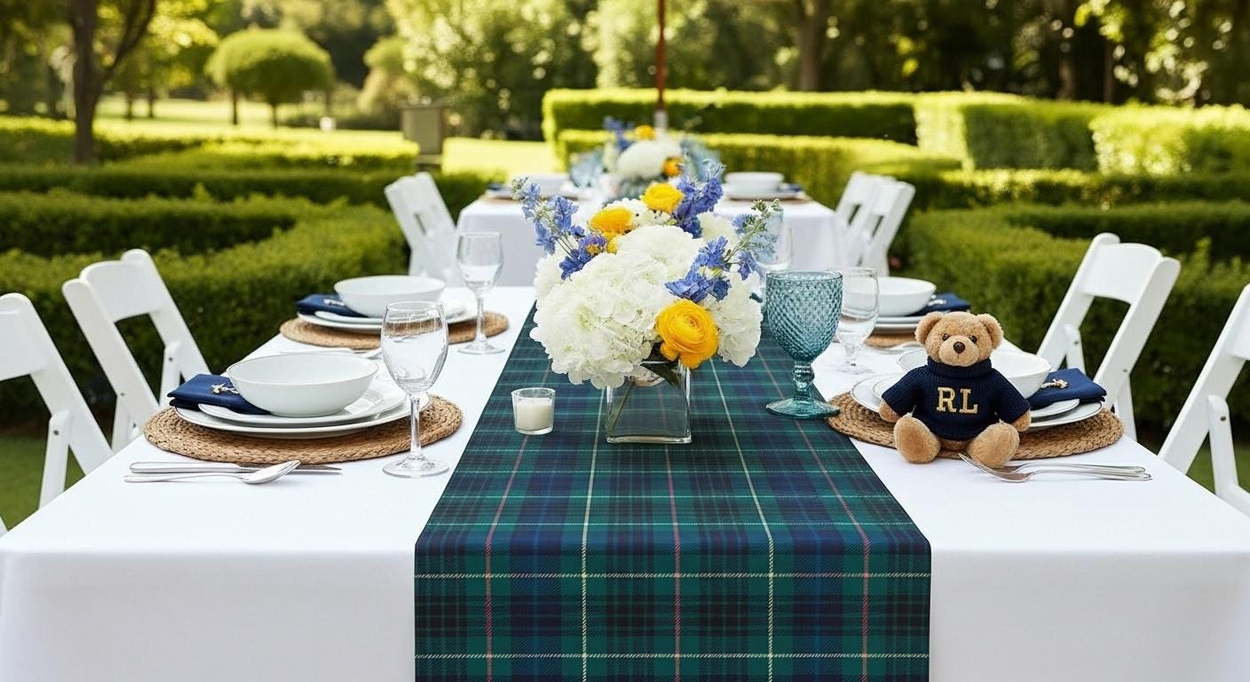 Vintage Preppy Baby Shower Table Runner Navy & Green Tartan Plaid Table ...