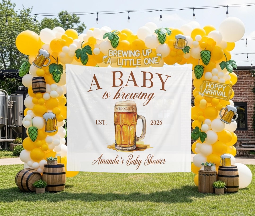 Beer Themed Baby Shower Backdrop A Baby is Brewing Banner Custom ...