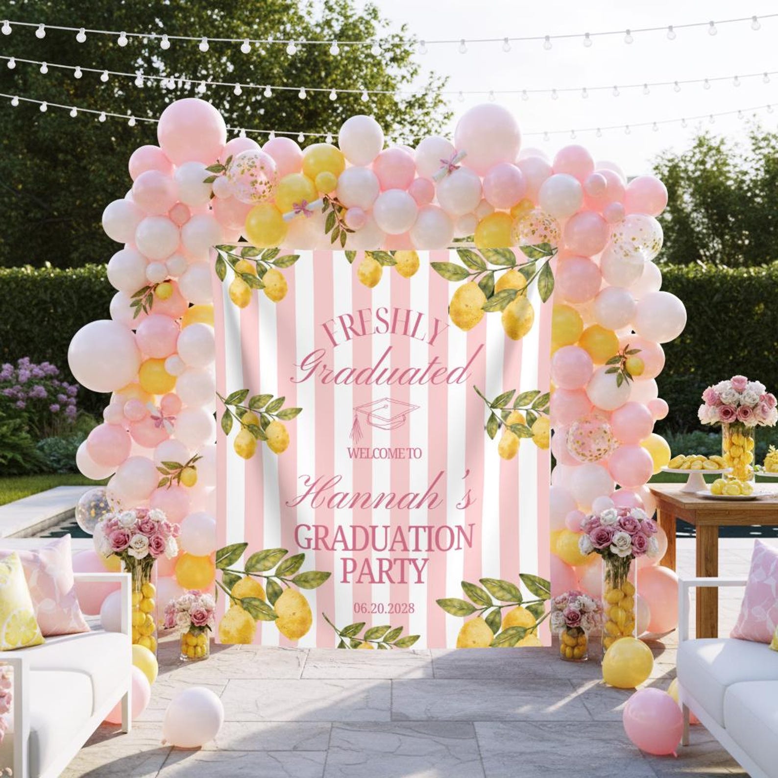 Lemon Themed Graduation Party Photo Backdrop Freshly Graduated Welcome ...