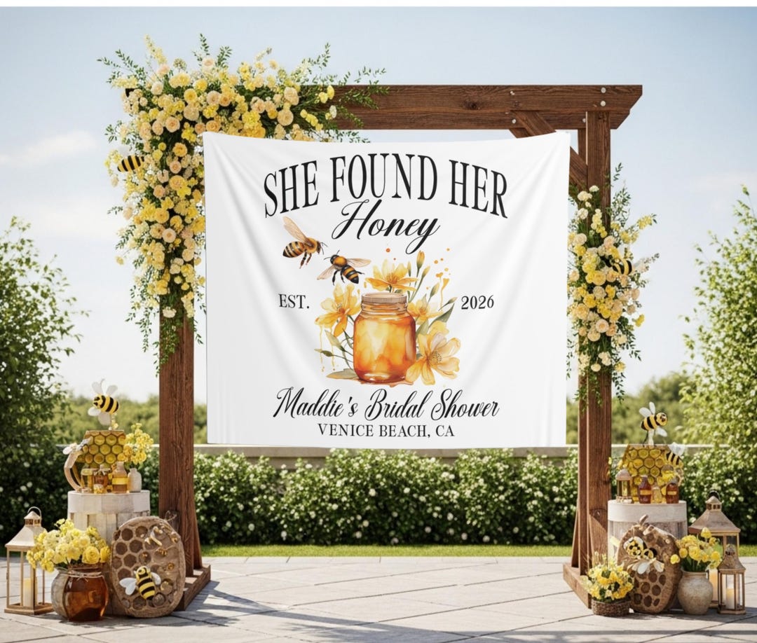 Bee Themed Bridal Shower Backdrop She Found Her Honey Tapestry Custom ...