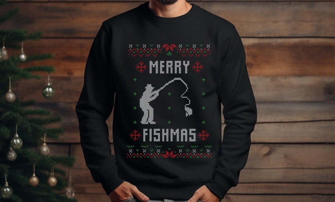 Merry Fishmas Ugly Christmas Sweater Funny Fishing Holiday Sweater ...