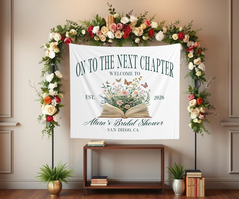 Book Themed Bridal Shower Photo Backdrop the Next Chapter Banner Custom ...