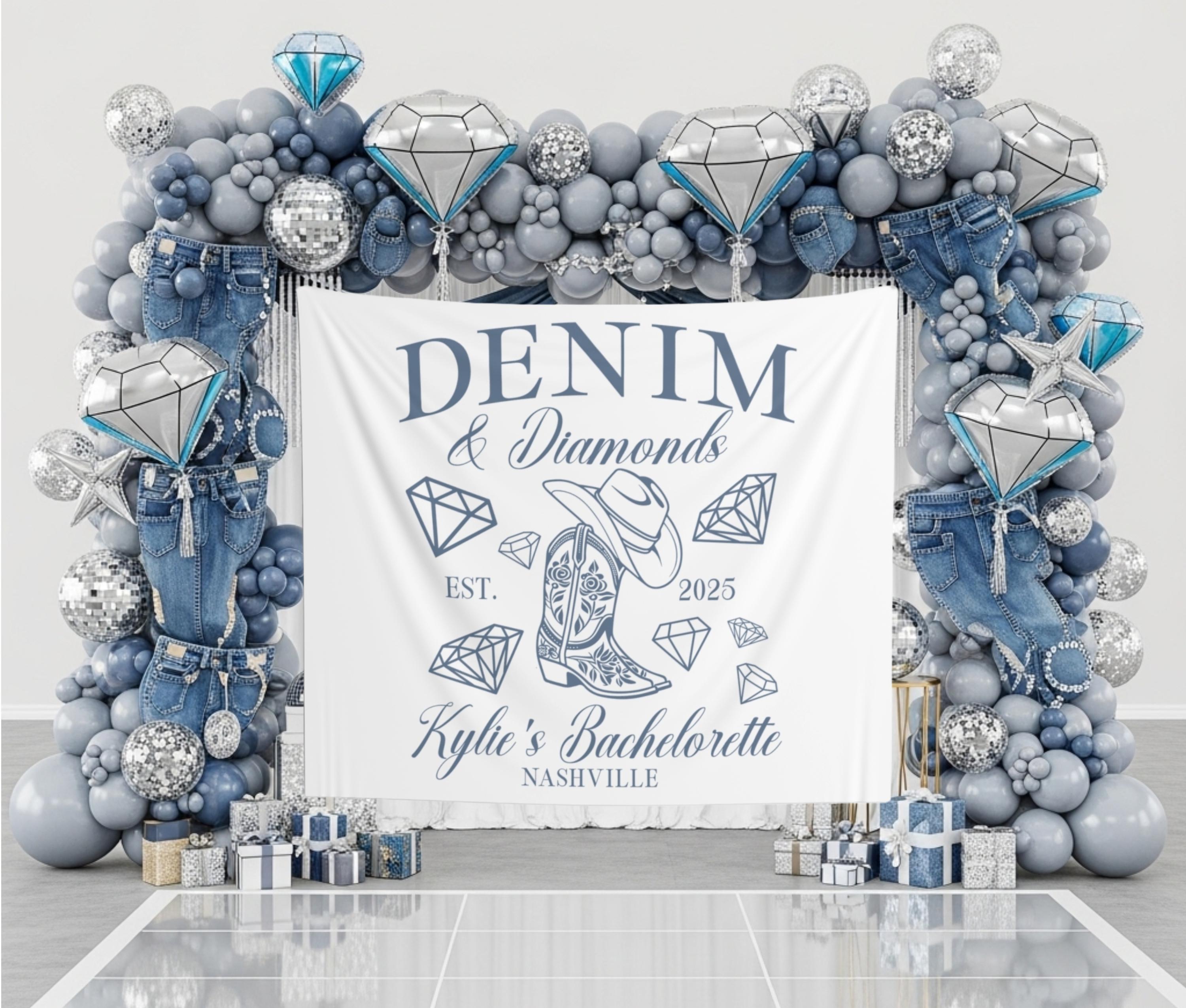 Denim & Diamonds Bachelorette Photo Backdrop Custom Disco Cowgirl Bach ...