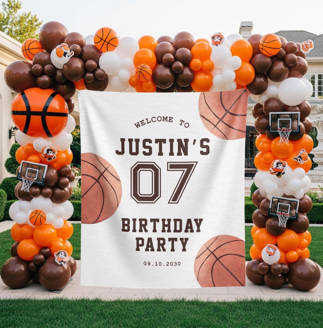 Basketball Birthday Backdrop Custom Basketball Welcome Sign Basketballs ...