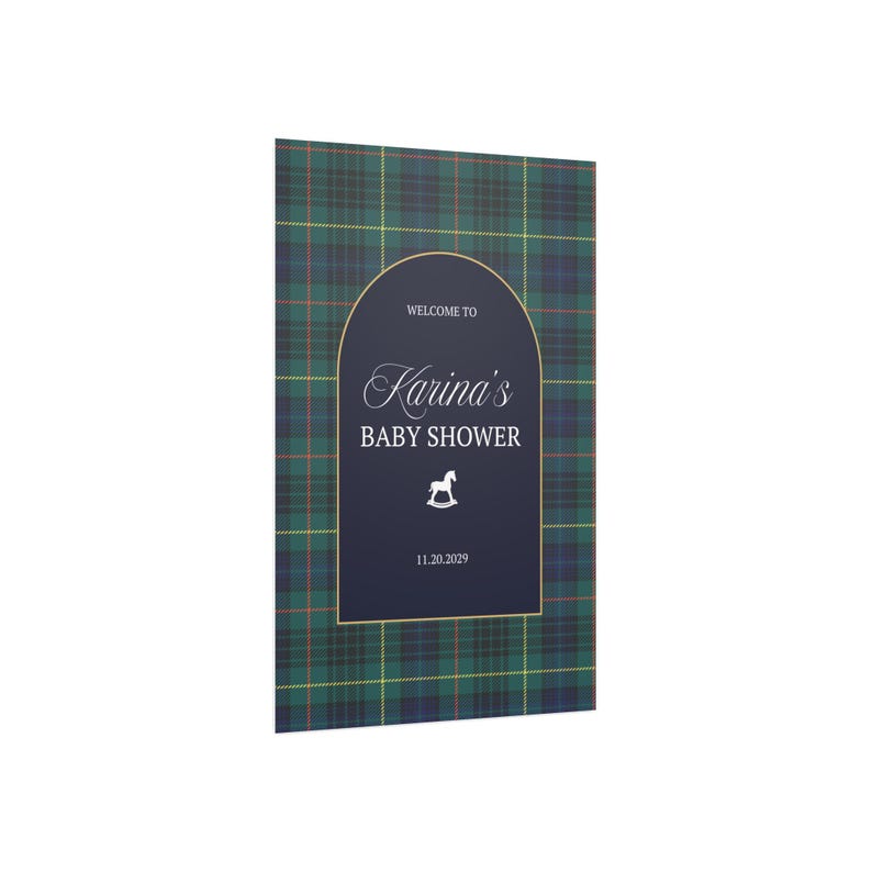 Vintage Preppy Baby Shower Welcome Sign Navy & Green Tartan Plaid Foam ...