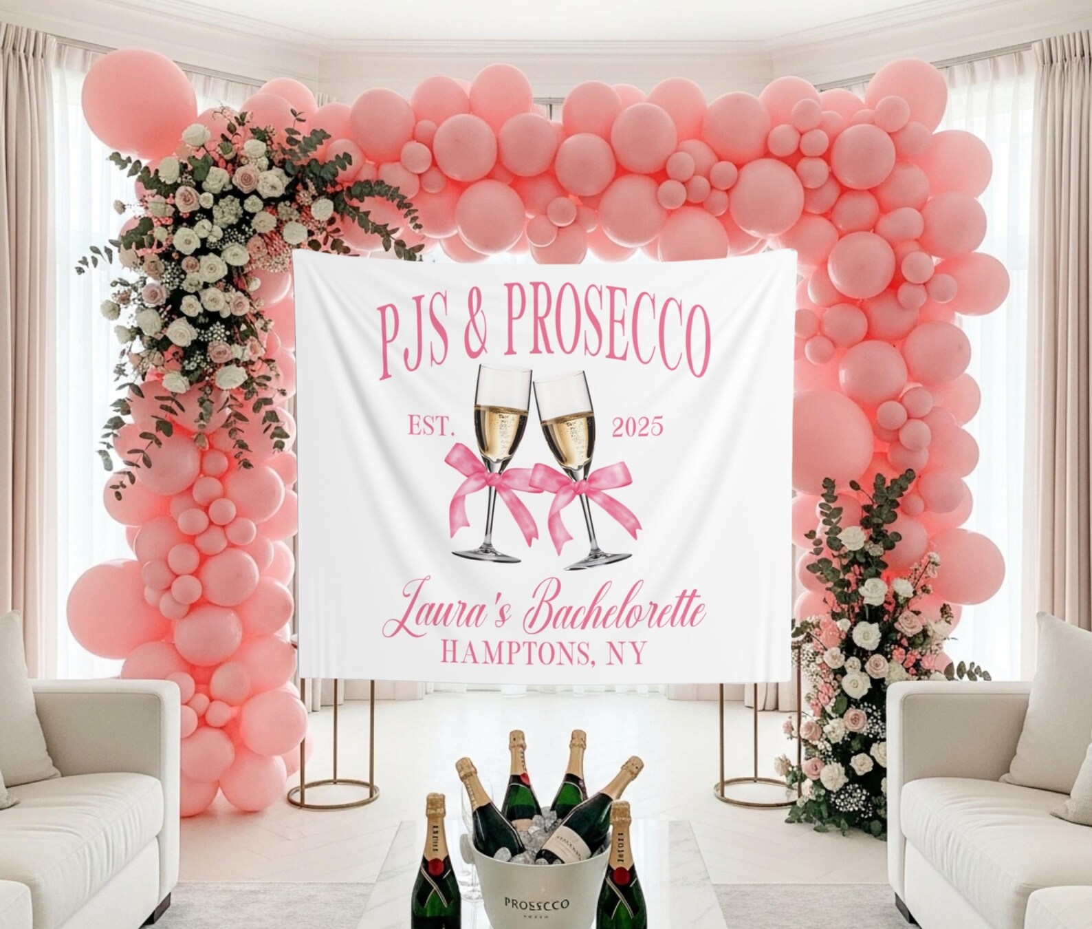 Pajamas and Prosecco Bachelorette Party Backdrop Pjs & Prosecco Welcome ...