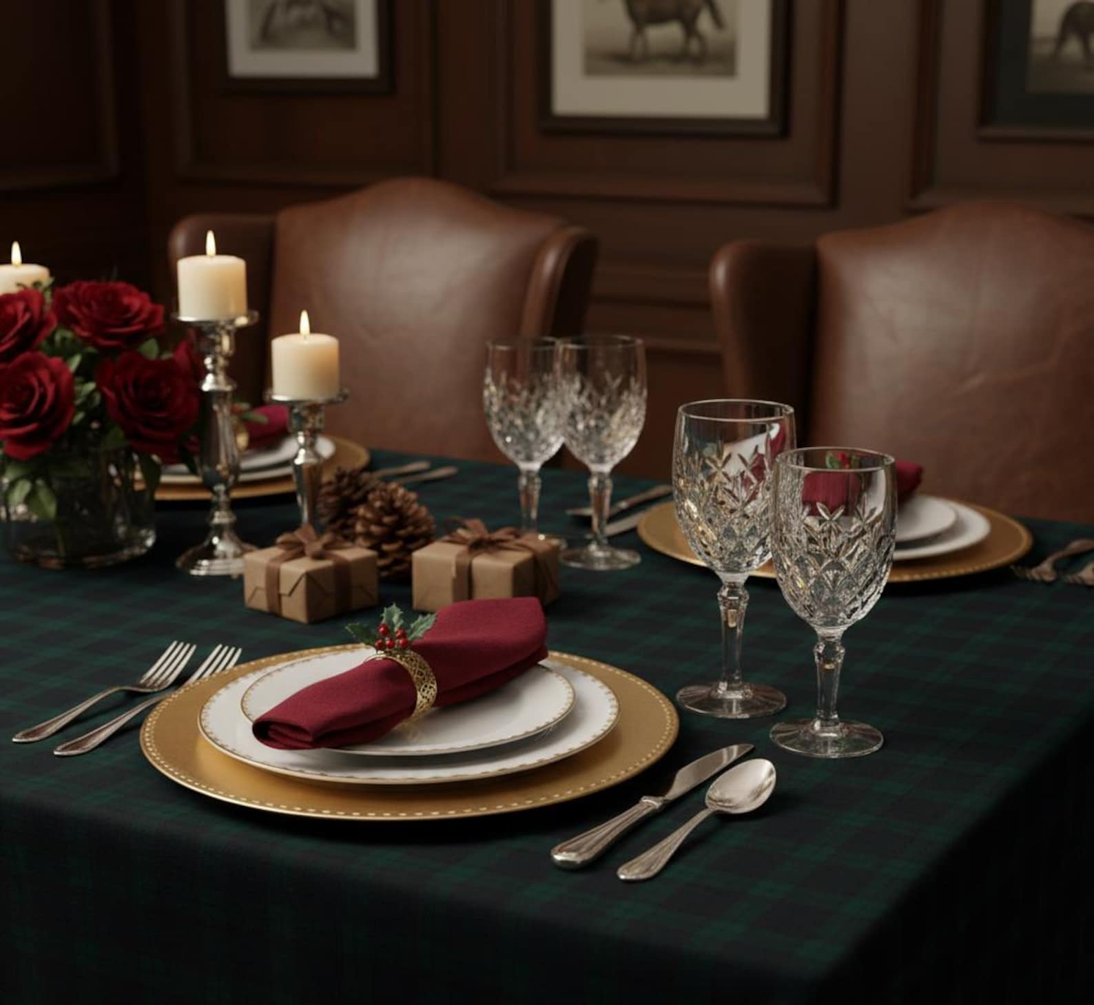 Blackwatch Tartan Tablecloths Classic Navy & Green Plaid Table Linens ...