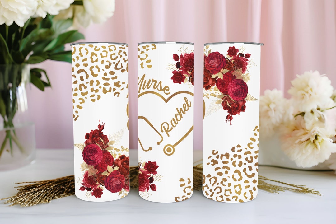 Personalized Nurse Stethoscope Red Roses Leopard Tumbler - Etsy