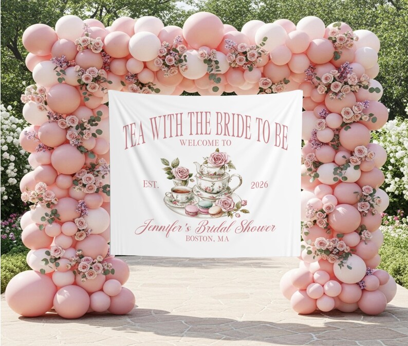 Bridal Shower Tea Photo Backdrop Custom Tea Party Banner Tea Bridal ...