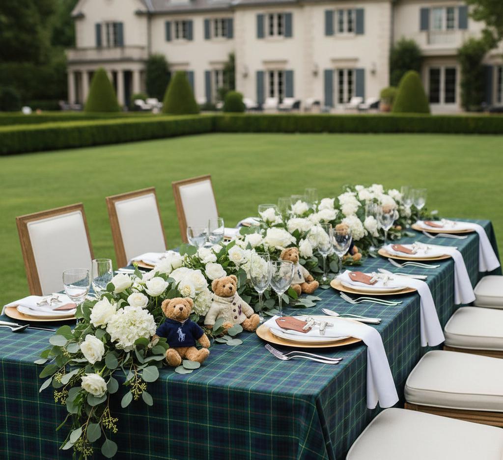Vintage Preppy Baby Shower Tablecloths Navy & Green Tartan Plaid Table ...