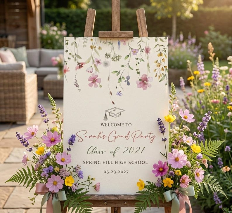 Garden Themed Graduation Welcome Sign Custom Garden Grad Party Signage ...
