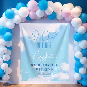 On Cloud Nine Bachelorette Backdrop Custom Cloud 9 Bach Party Banner ...