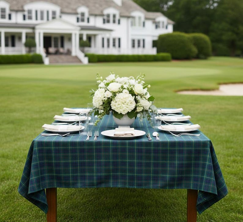Vintage Preppy Baby Shower Tablecloths Navy & Green Tartan Plaid Table ...