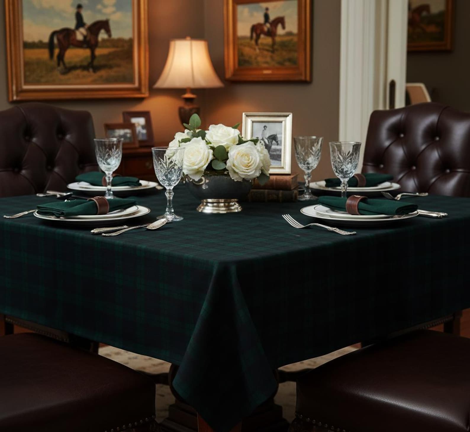 Blackwatch Tartan Tablecloths Classic Navy & Green Plaid Table Linens ...