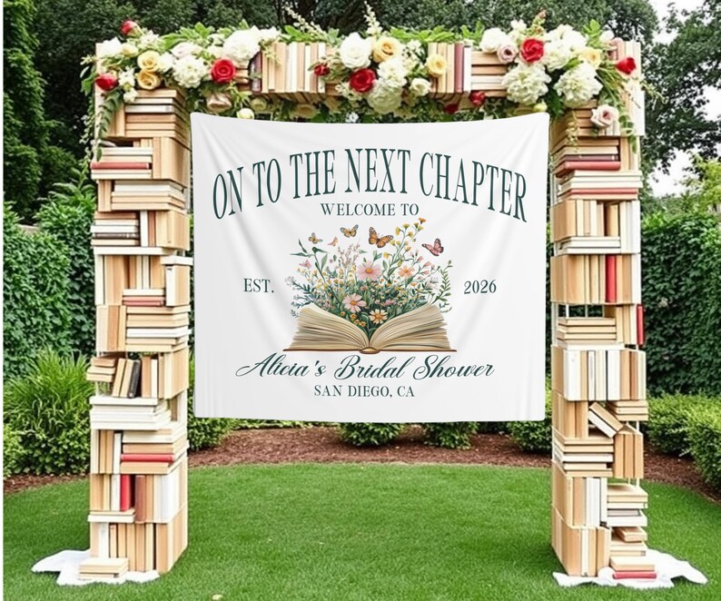 Book Themed Bridal Shower Photo Backdrop the Next Chapter Banner Custom ...