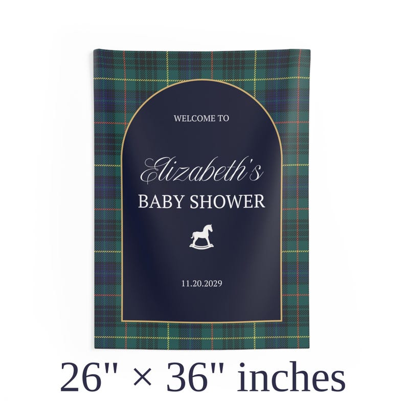 Vintage Preppy Baby Shower Backdrop Navy & Green Tartan Plaid Welcome ...