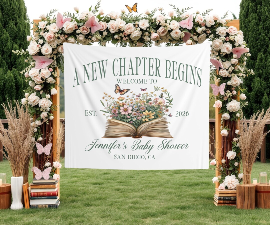 Book Themed Baby Shower Photo Backdrop A New Chapter Begins Banner Book ...