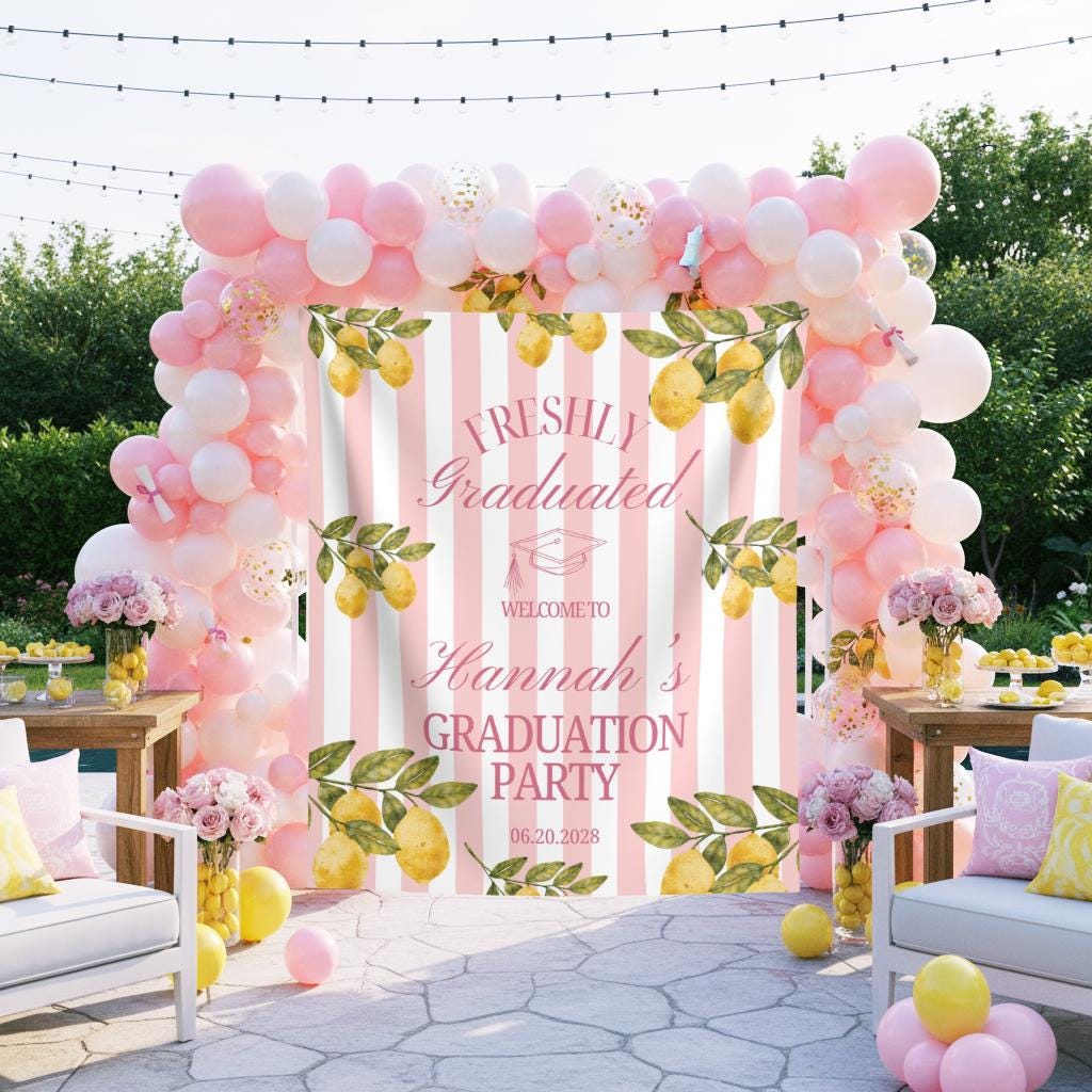 Lemon Themed Graduation Party Photo Backdrop Freshly Graduated Welcome ...