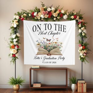 Book Themed Graduation Photo Backdrop on to the Next Chapter Grad Party ...
