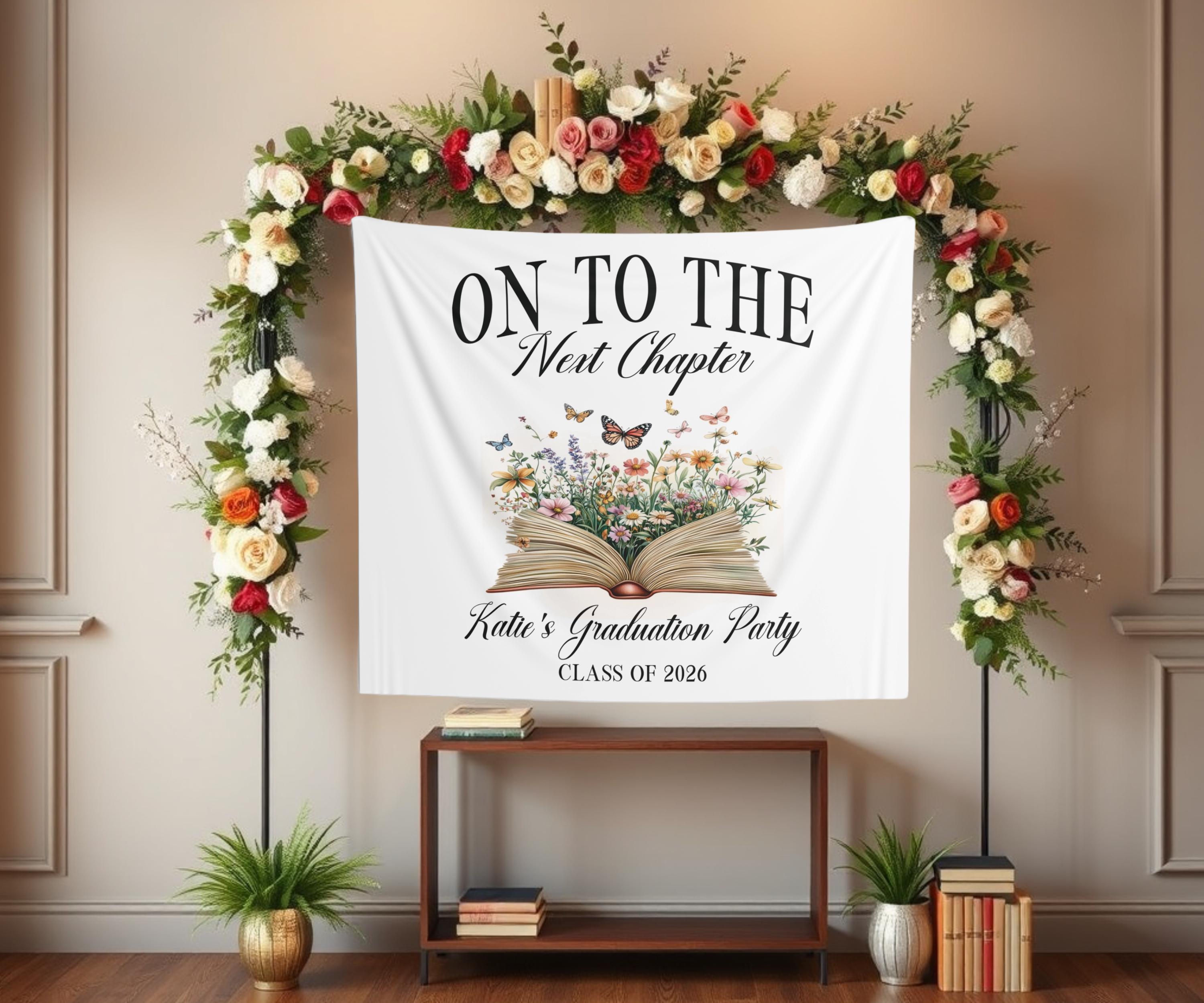 Book Themed Graduation Photo Backdrop on to the Next Chapter Grad Party ...