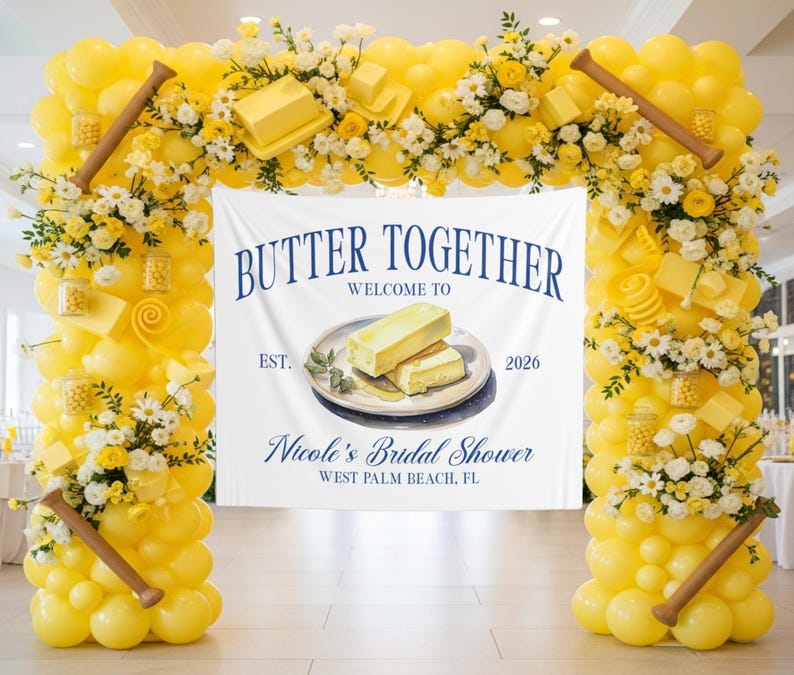 Butter Themed Bridal Shower Photo Backdrop Butter Together Banner ...