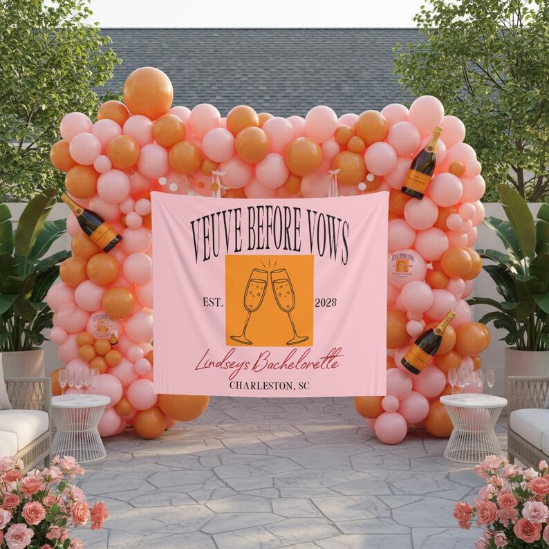 Champagne Bachelorette Photo Backdrop Veuve Before Vows Welcome Sign ...