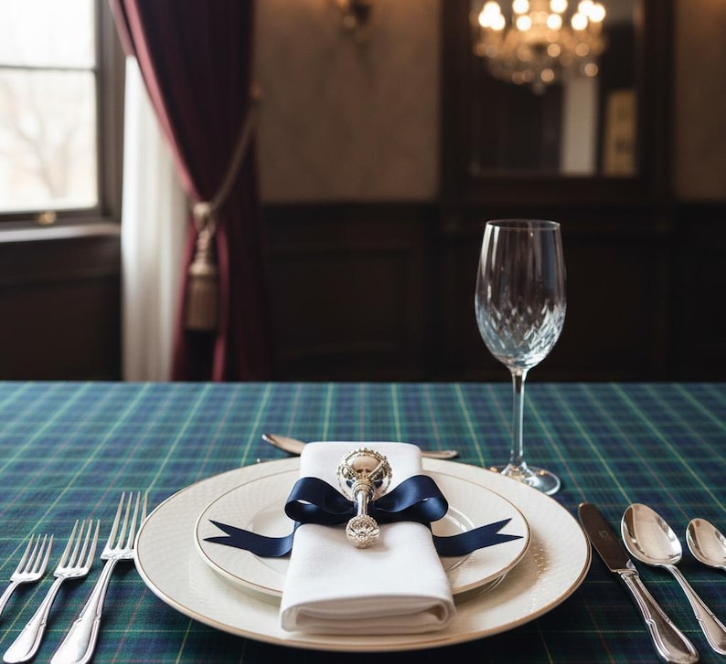 Vintage Preppy Baby Shower Tablecloths Navy & Green Tartan Plaid Table ...