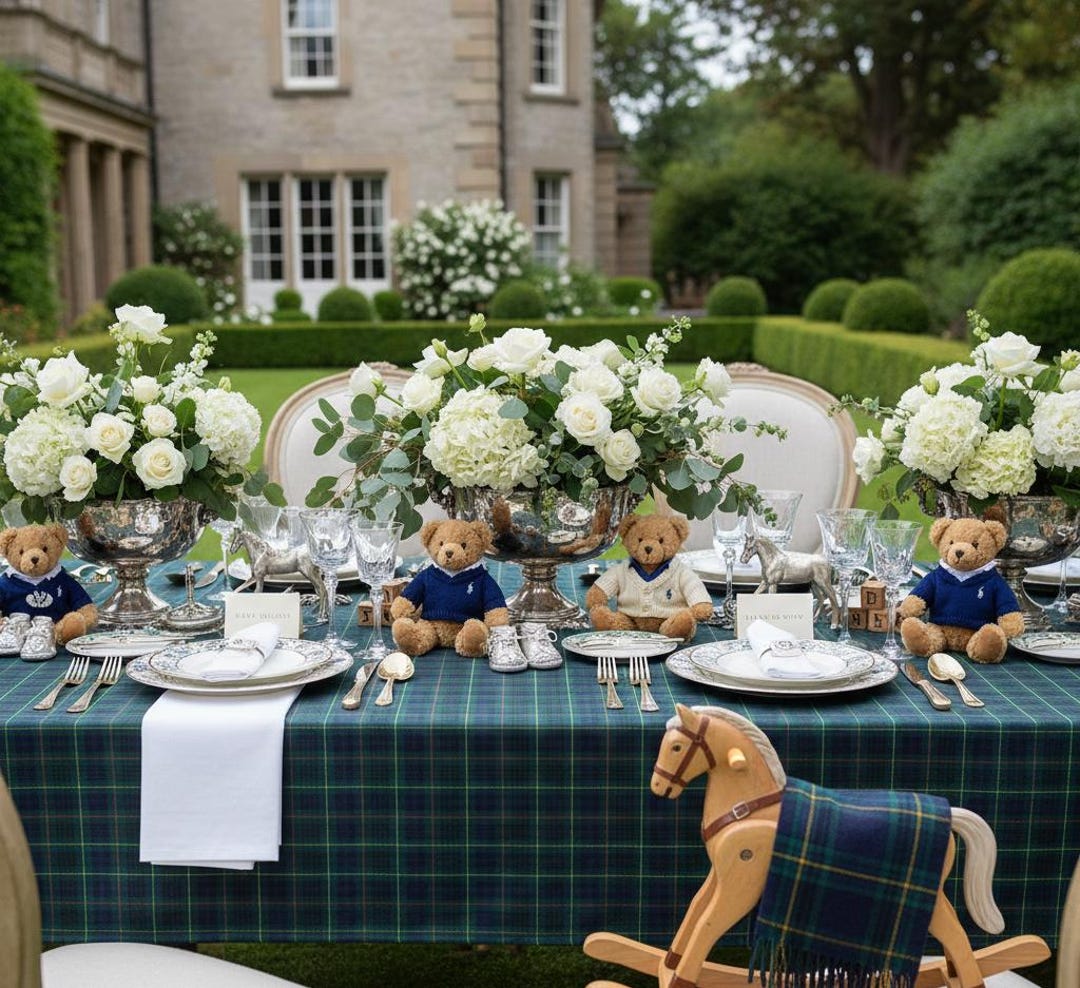 Vintage Preppy Baby Shower Tablecloths Navy & Green Tartan Plaid Table ...