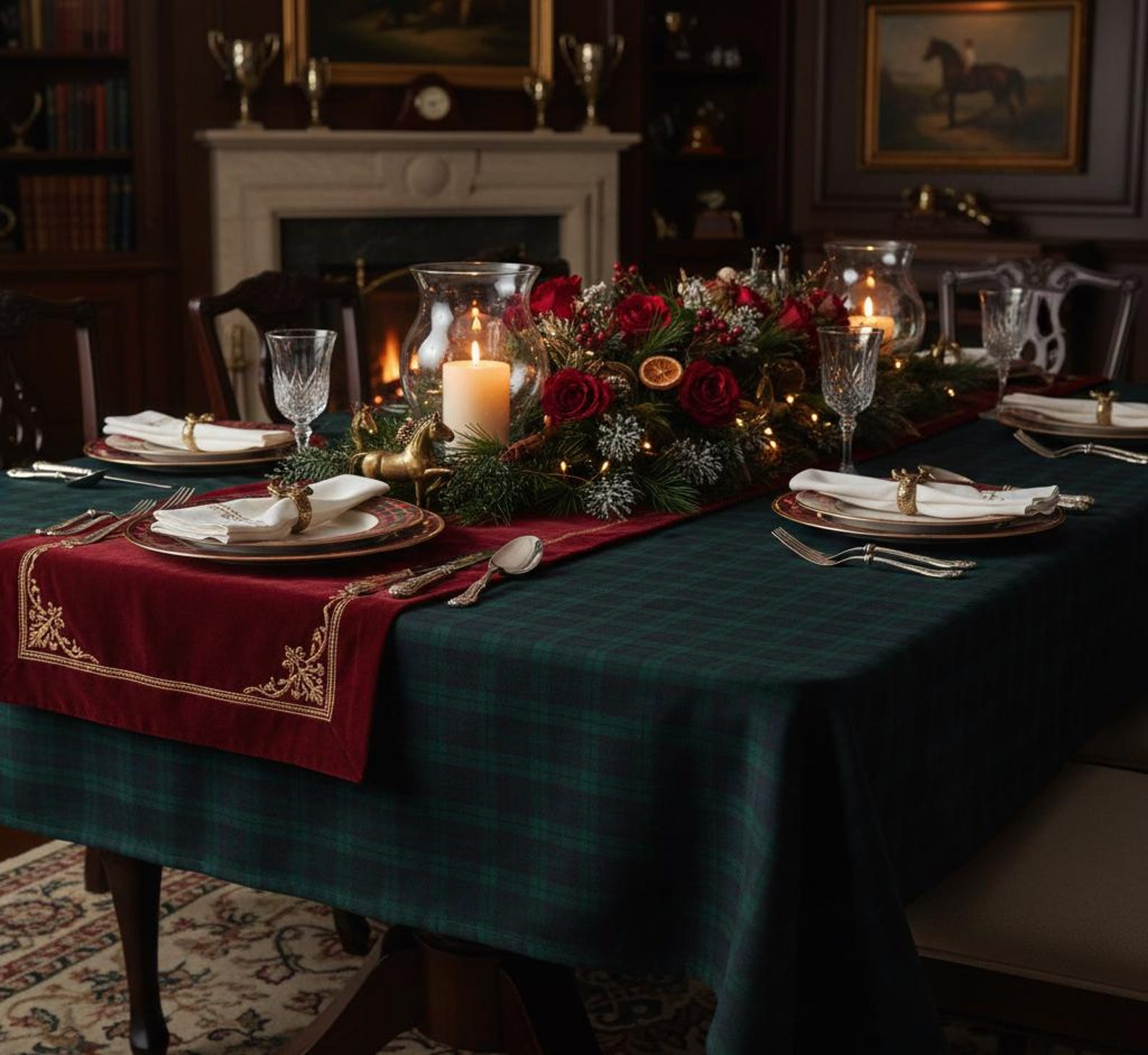 Blackwatch Tartan Tablecloths Classic Navy & Green Plaid Table Linens ...