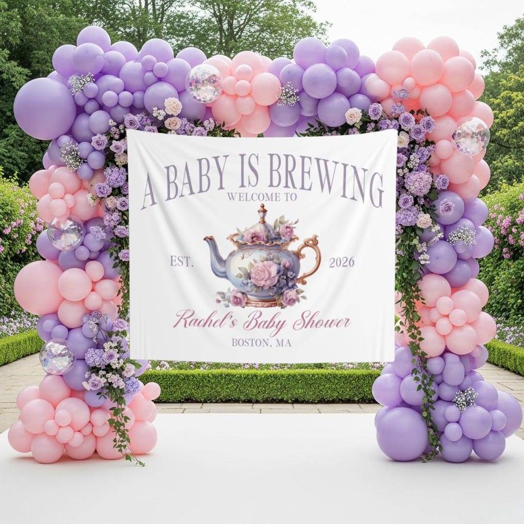 Baby Shower Tea Party Backdrop Custom A Baby is Brewing Banner Garden ...