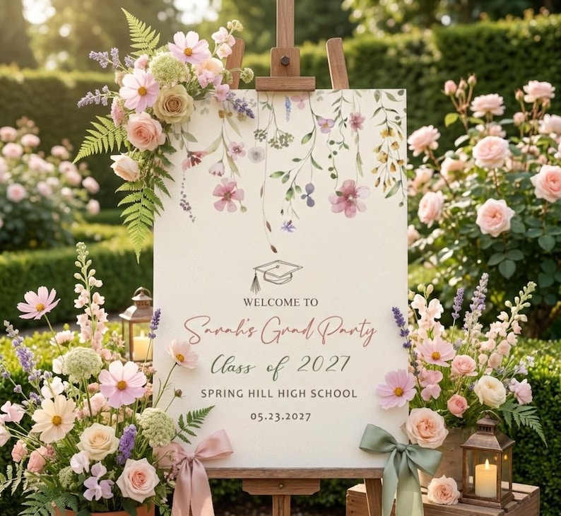 Garden Themed Graduation Welcome Sign Custom Garden Grad Party Signage ...