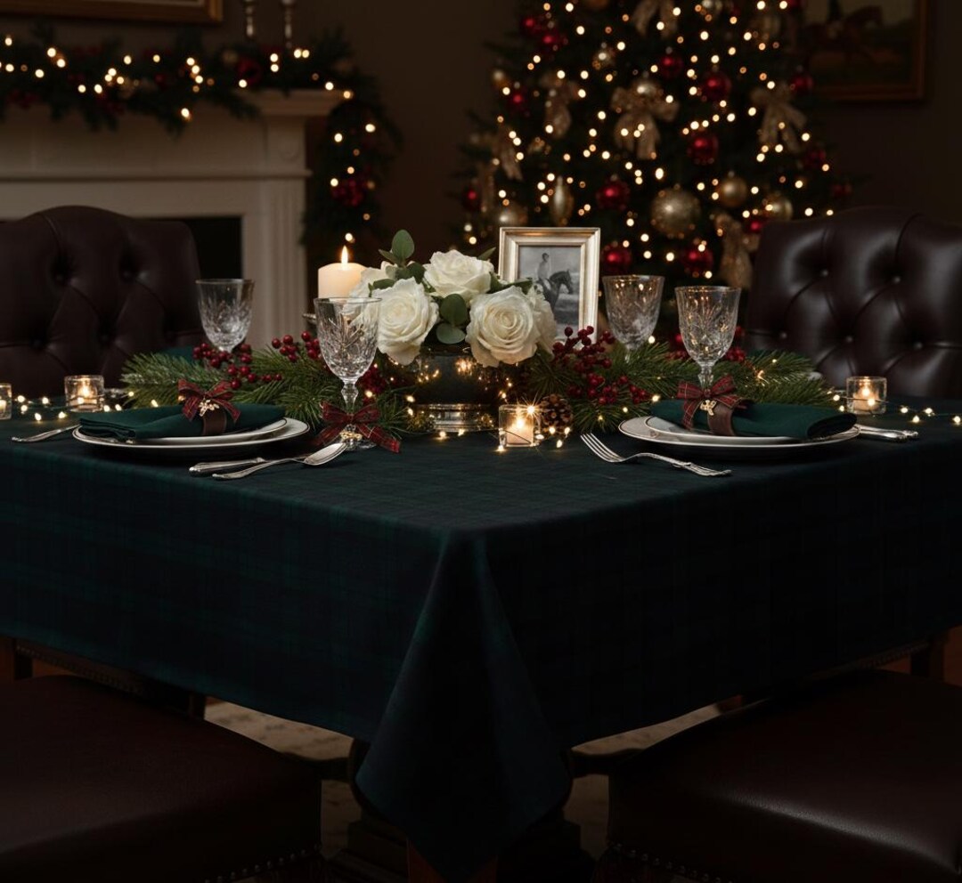 Blackwatch Tartan Tablecloths Classic Navy & Green Plaid Table Linens ...