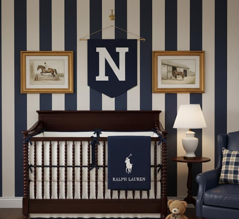 Custom Initial Pennant Vintage Preppy Name Banner Personalized Navy and ...