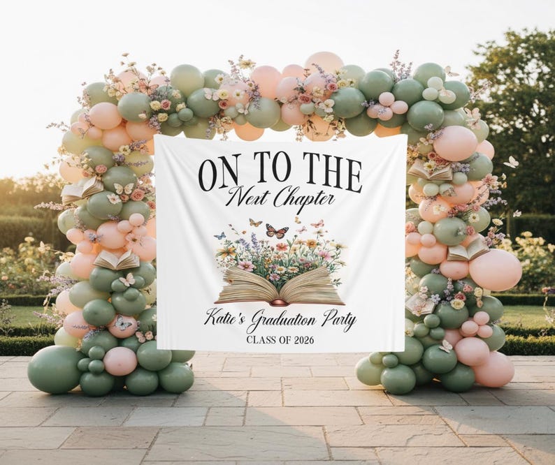 Book Themed Graduation Photo Backdrop on to the Next Chapter Grad Party ...