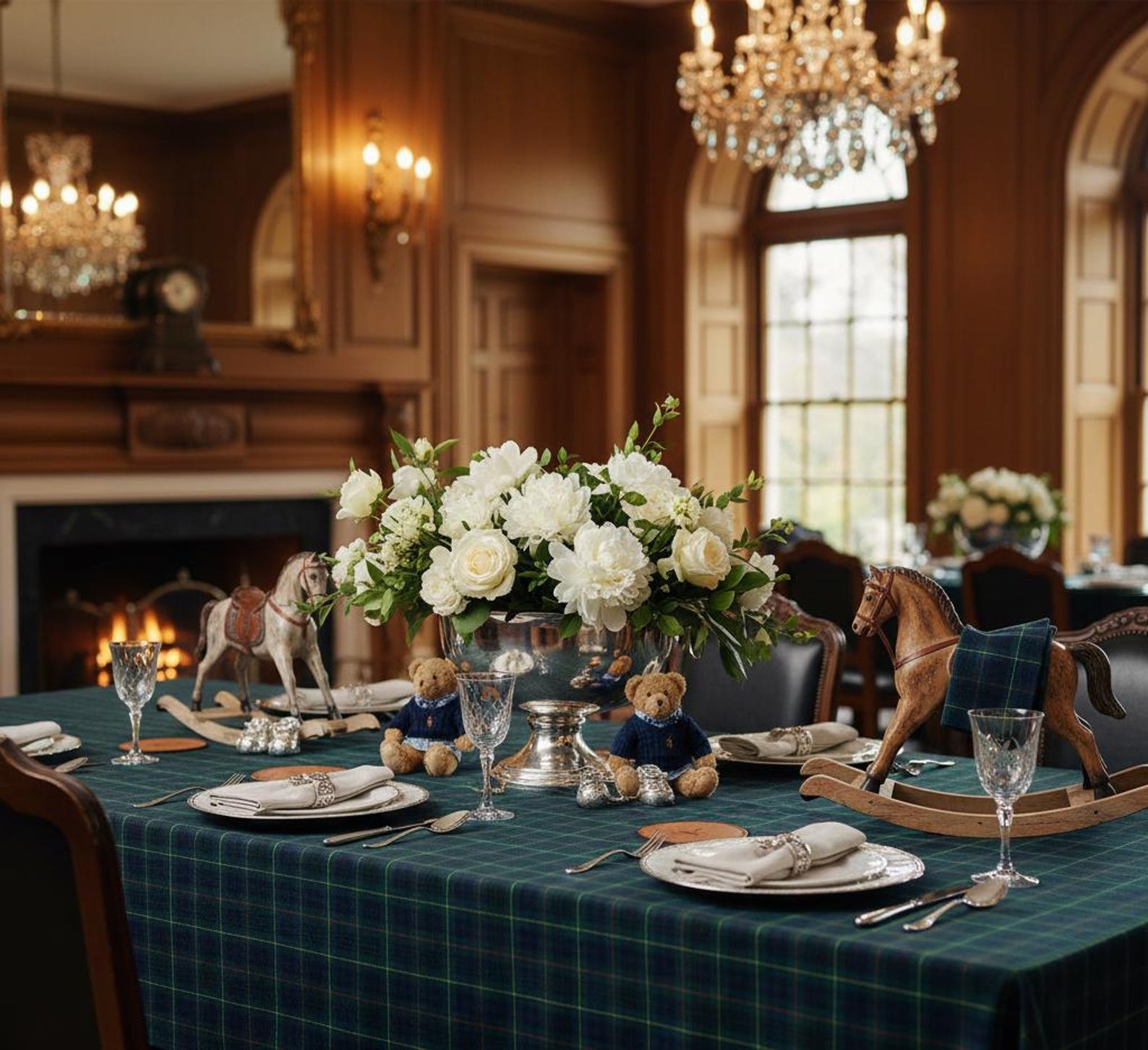 Vintage Preppy Baby Shower Tablecloths Navy & Green Tartan Plaid Table ...
