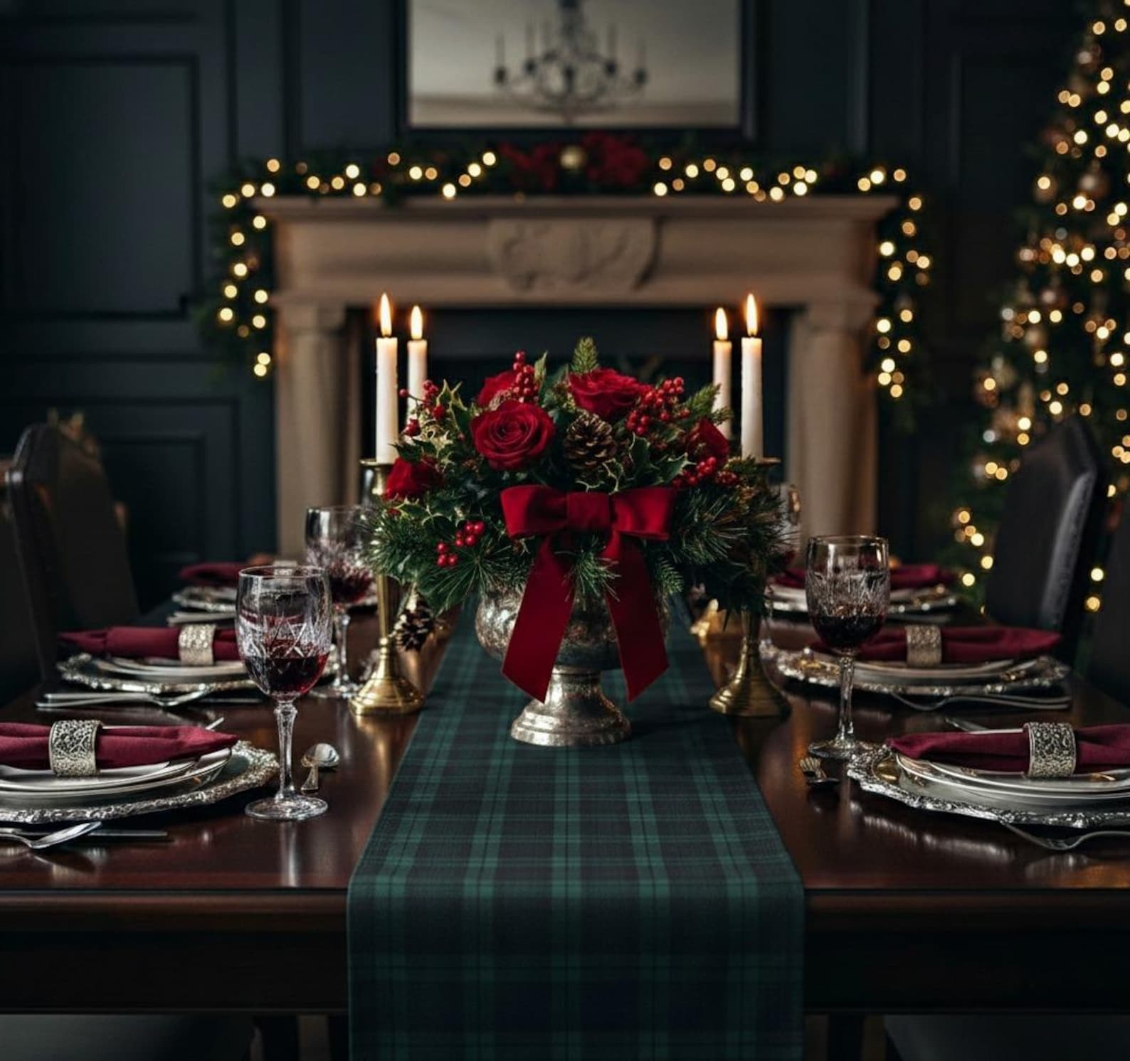 Blackwatch Tartan Table Runner Classic Navy & Green Plaid Table Decor ...