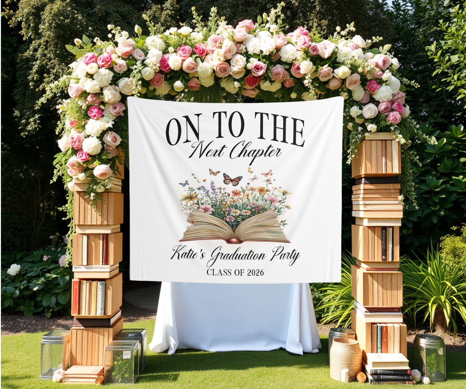 Book Themed Graduation Photo Backdrop on to the Next Chapter Grad Party ...