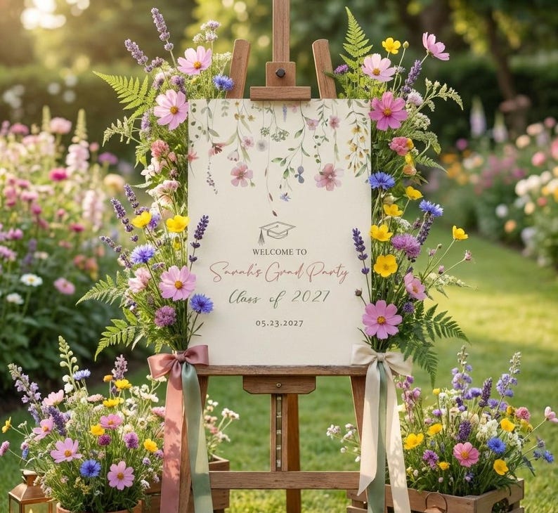 Garden Themed Graduation Welcome Sign Custom Garden Grad Party Signage ...